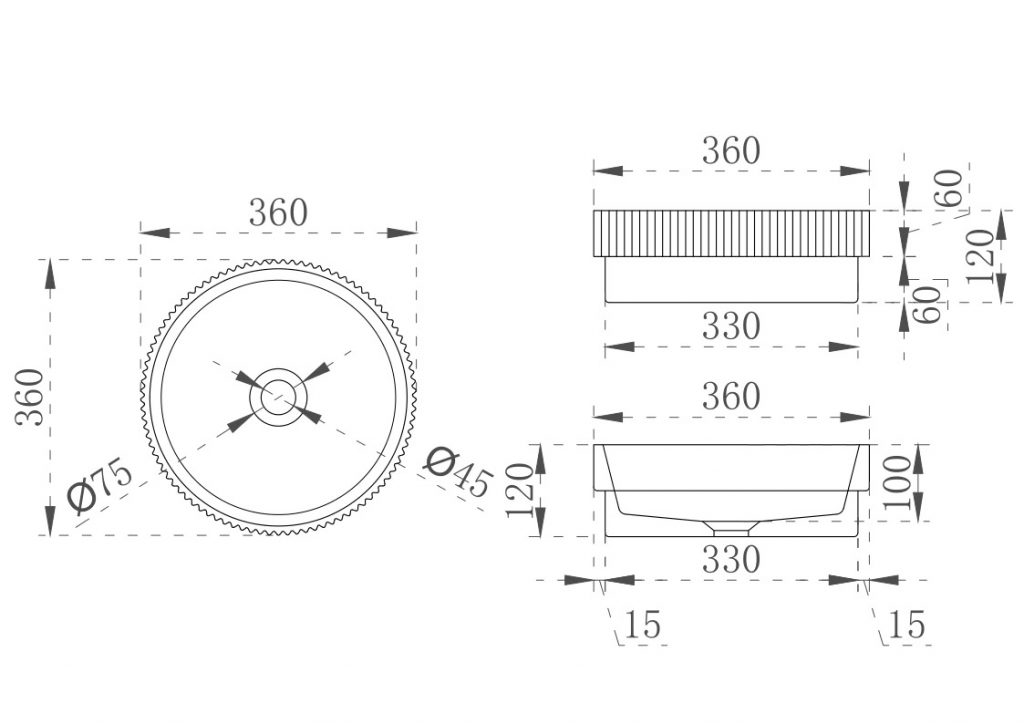 V-Groove Round Semi-Insert Basin - OTC Tiles & Bathroom