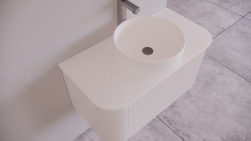 Orion Fluted PVC Vanity 900 Wall Hung With Stone Top And Ceramic Basin ...